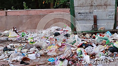 Open Garbage Dust Bin Liter with Plastic Begs and Waste Items at Day ...