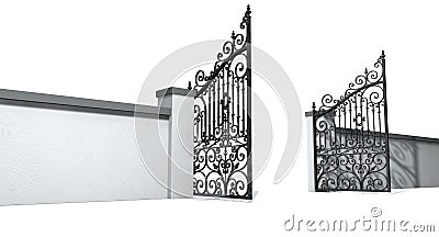 Open Ornate Gates And Wall Royalty Free Stock Images - Image: 34470589