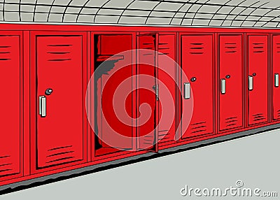 Open Red Locker In Hall Background Stock Illustration - Image: 57919970