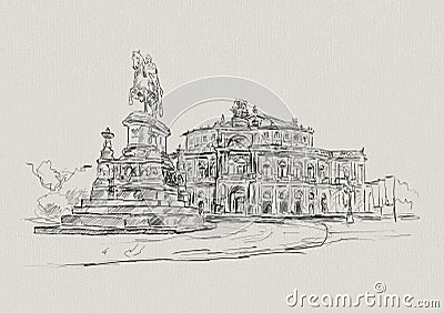 Opera Semper In Dresden In Germany. Royalty-Free Illustration ...