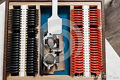 Optometrist Prepares A Set Of Ophthalmic Trial Lenses For Vision ...