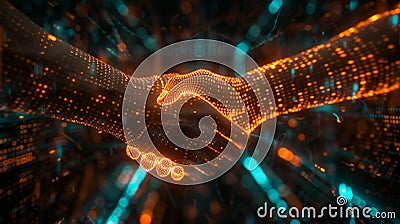 Orange And Blue Digital Handshake In Cyber World Stock Image ...