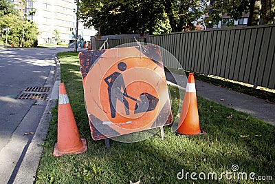 Orange Construction Sign With Stylized Man Digging Royalty-Free Stock ...