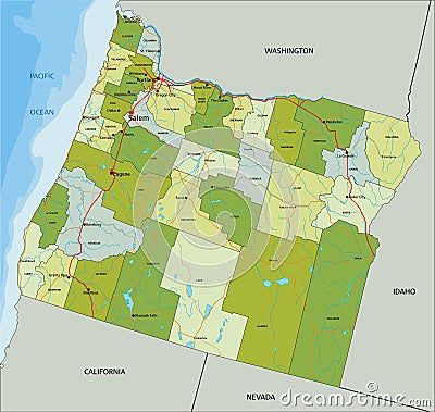 Detailed Editable Political Map With Separated Layers. Oregon. Vector ...