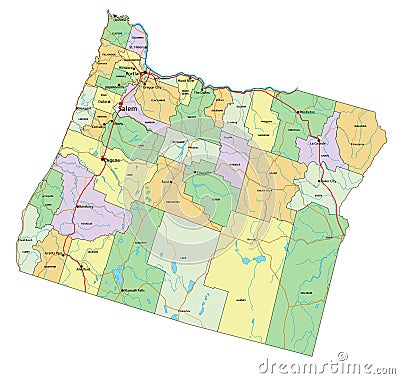 Oregon - Detailed Editable Political Map With Labeling. Cartoon Vector ...