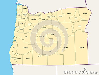 Oregon, U.S. State Subdivided Into 36 Counties, Political Map Cartoon ...