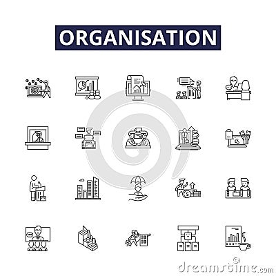 Organisation Line Vector Icons And Signs. Structure, Order, Group, Plan ...