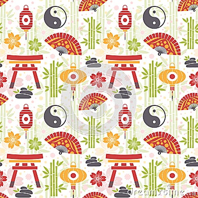 Oriental Seamless Pattern With Asian Symbols Stock Vector - Image: 40215218