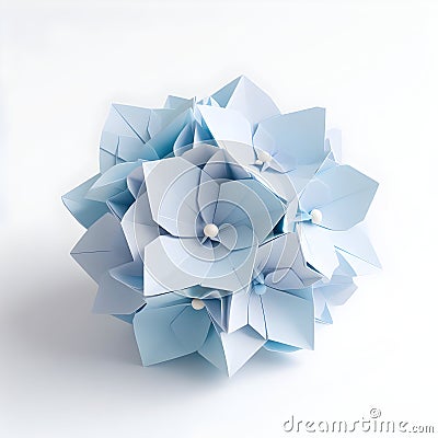 Origami Blue Hydrangea Flower On White Background, Paper Flower Art ...