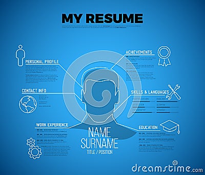 Original Minimalist Blueprint Cv / Resume Template Vector Illustration ...