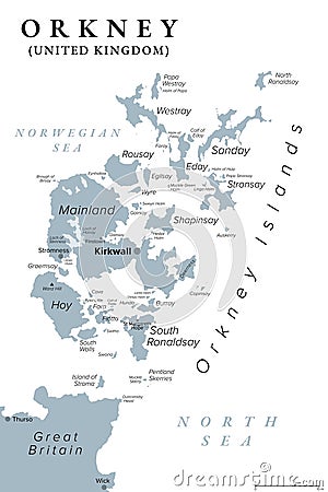Orkney, Archipelago In Northern Isles Of Scotland, Gray Political Map ...