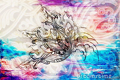 Ornamental Filigran Drawing On Paper With Flower And Flame Structure ...