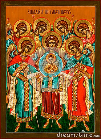 Synaxis Of The Holy Archangels Byzantine Style Orthodox Icon Stock ...