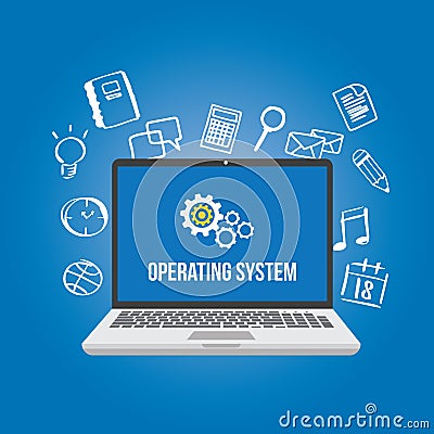 Os Operating System Software Computer Laptop Screen Gear Icon Cartoon ...