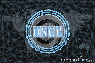 OSCE Logo, On A Black Background With A World Map And A Network. The ...