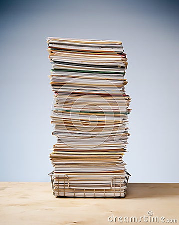 Desk Tray With Tall Stack Of Files And Paper Work. Royalty-Free Stock ...