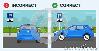 Back And Side View Of A Correct And Incorrect Parked Car In The ...