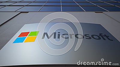 Outdoor Signage Board with Microsoft Logo. Modern Office Building ...