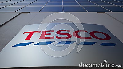Outdoor Signage Board with Tesco Logo. Modern Office Building ...