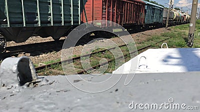 Outgoing Freight Train. Side View from Behind Stock Video - Video of ...