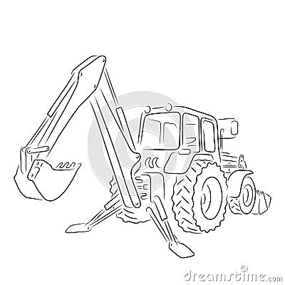 Outline Of Backhoe Loader, Vector Illustration Stock Vector - Image ...