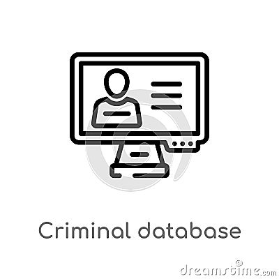 Outline Criminal Database Vector Icon. Isolated Black Simple Line ...