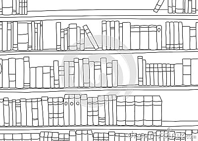 Outline Of Large Shelf With Books Stock Illustration - Image: 54217595