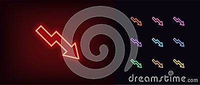 Outline Neon Decrease Arrow Icon. Glowing Neon Decline Chart Sign, Downward Arrow Pictogram In ...