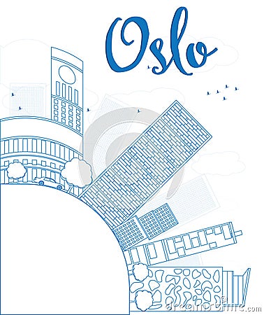 Outline Oslo Skyline With Blue Building And Copy Space Cartoon Vector ...