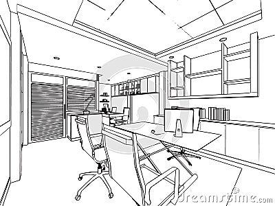 Outline Sketch Drawing Perspective Of A Space Office Stock Vector ...