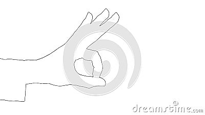 Outline Sketch of Hand Showing OK Gesture on White Background. Stock ...