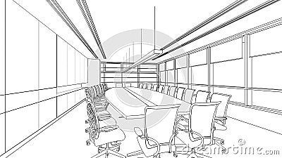 Outline Sketch Of A Interior Meeting Room Stock Illustration - Image ...