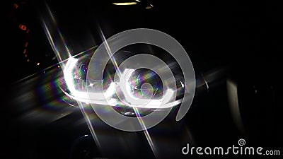 Overall LED Headlights of the Car. Close-up, with the Effect of Glare ...