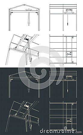 Overhead Crane And Warehouse Structure Blueprints Vector Illustration ...
