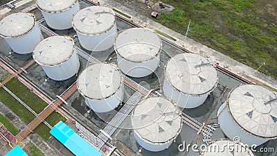 Overhead Drone Shot of Row of Oil Storage Tanks Stock Video - Video of ...