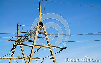Overhead Line Wire Over Rail Track. Power Lines. Stock Photo ...