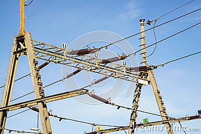 Overhead Line Wire Over Rail Track. Power Lines. Royalty-Free Stock ...