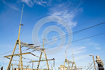 Overhead Line Wire Over Rail Track. Power Lines. Royalty-Free Stock ...