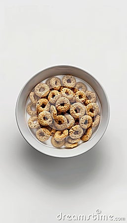 Overhead Shot Of Wheel Shaped Cereal In Milk On Bright White Background ...