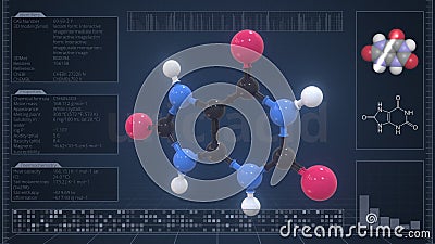 Overview of the Molecule of Uric Acid on the Computer Screen. Loopable ...