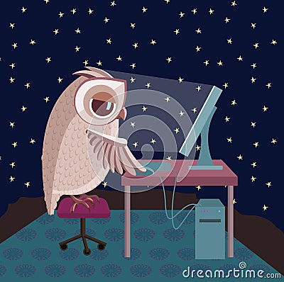 Owl Working On The Computer. Stock Vector - Image: 68192019