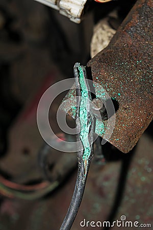 Oxidized Damaged Ignition Wire In The Car. The Ignition Switch Wire Is ...