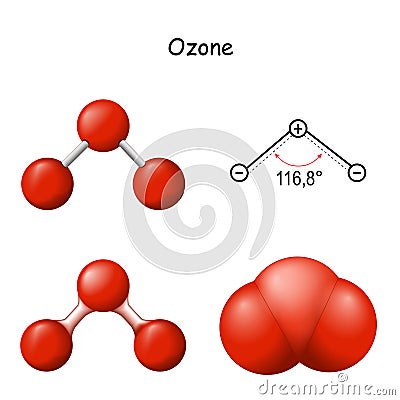 Ozone. Structural Chemical Formula And Molecule Model Of O3 Vector ...