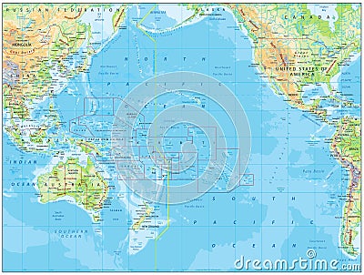 Pacific Ocean Physical Map Vector Illustration | CartoonDealer.com ...