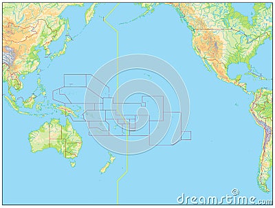 Pacific Ocean Physical Map. No Bathymetry. No Text Vector Illustration ...
