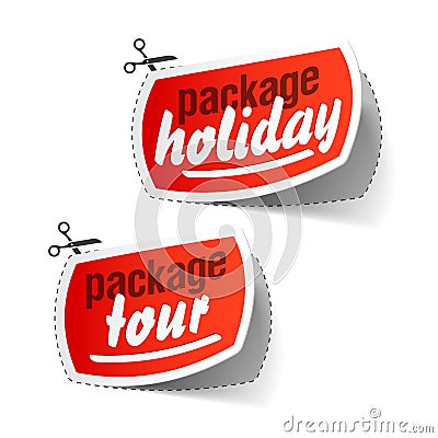 Package Holiday And Package Tour Labels Vector Illustration ...
