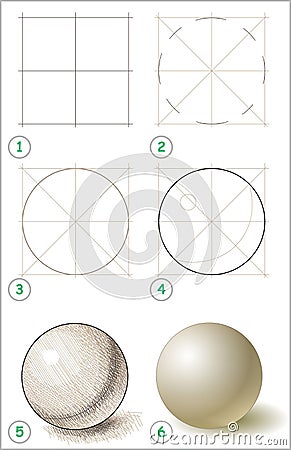 Page Shows How To Learn Step By Step To Draw A Ball. Cartoon Vector ...