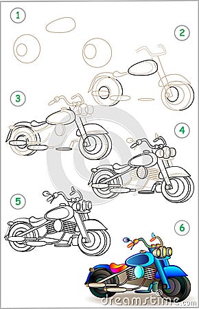 Page Shows How To Learn Step By Step To Draw Motorcycle. Stock Vector ...