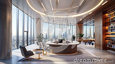 Panorama View Inside Office In Skyscraper. Beautiful Modern Office In ...