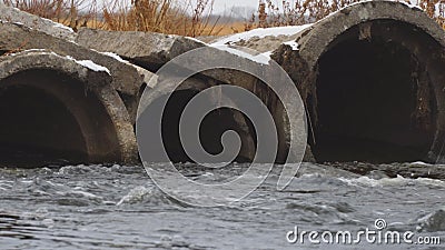 The Water on the River Flows from Large Pipes. Dam on River Stock ...
